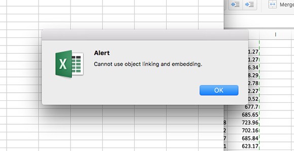 Excel Object Linking And Embedding Error